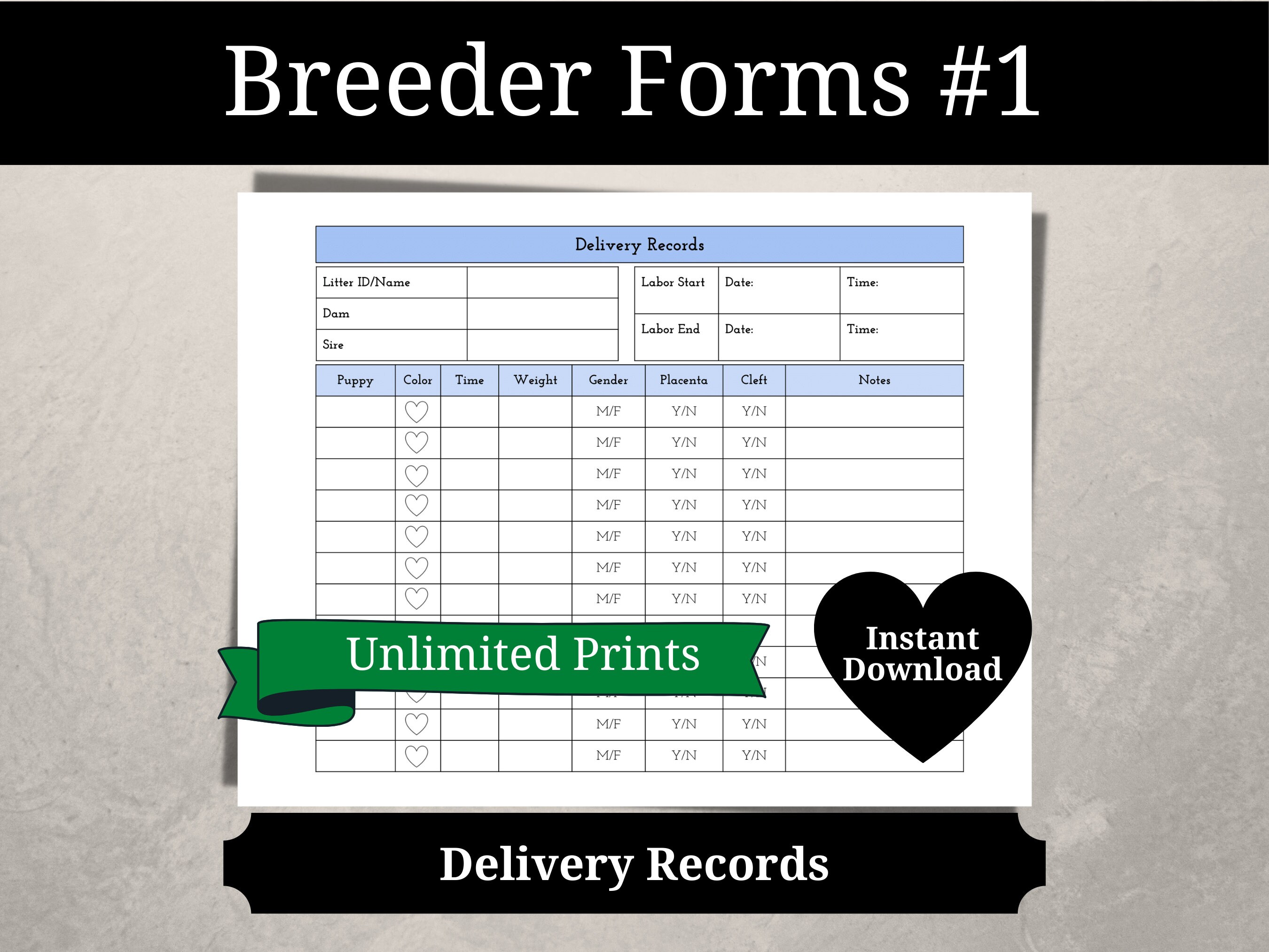Dog Breeder Forms - Puppy Daily Weight Record, Delivery / Whelping ...