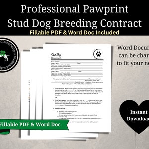Stud Dog Breeding Contract, Fillable PDF and Word Document, Instant ...
