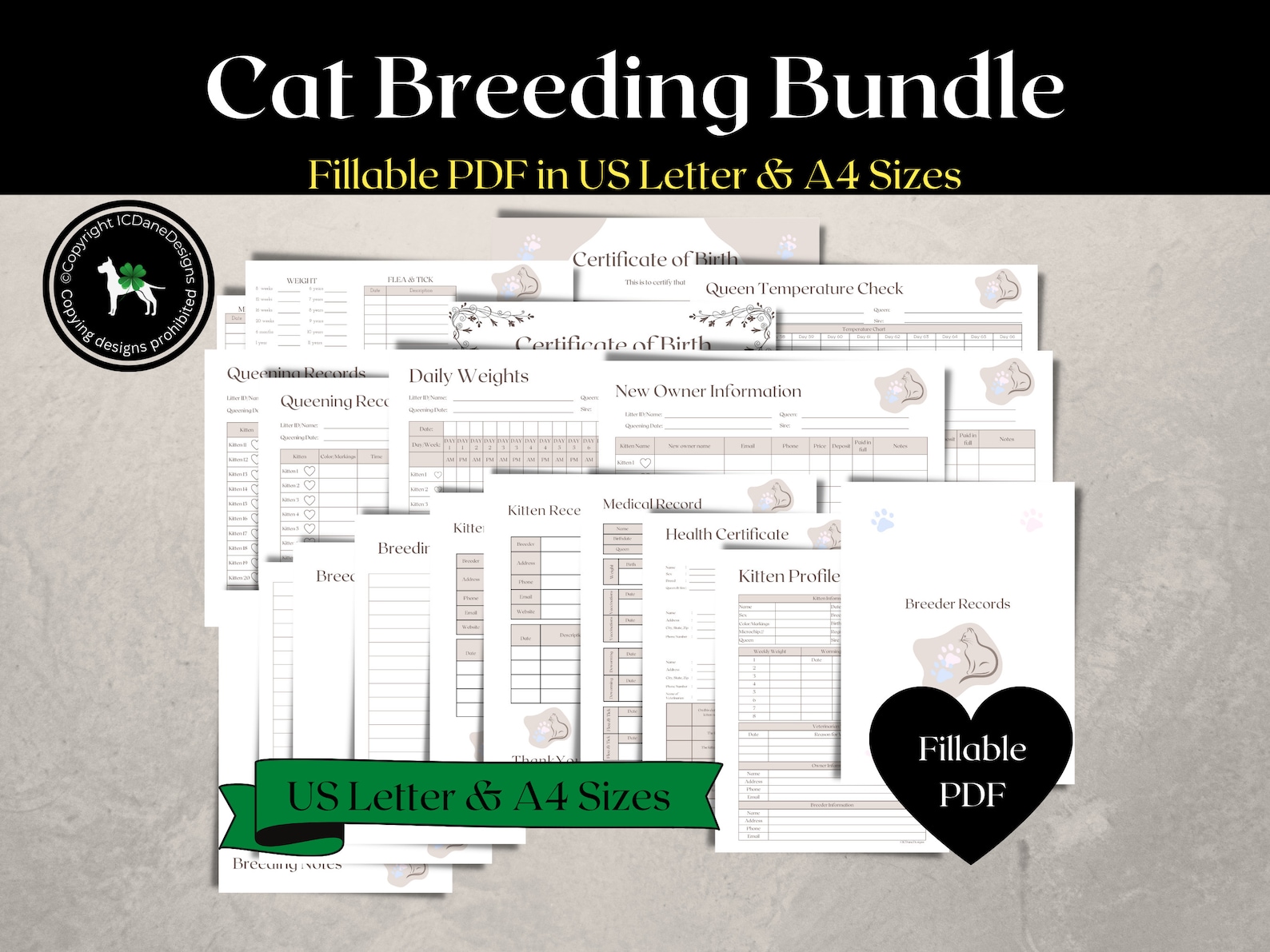 Fillable PDF Cat Breeding Bundle,breeder Forms, Queening Charts ...