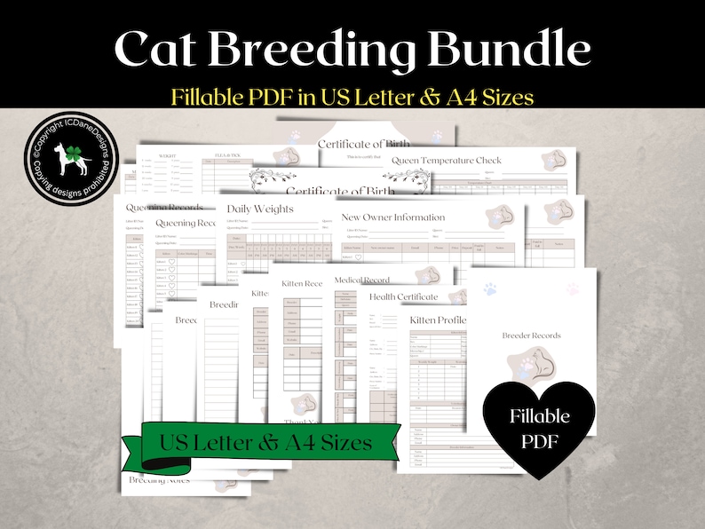 Fillable PDF Cat Breeding Bundle,breeder Forms, Queening Charts ...