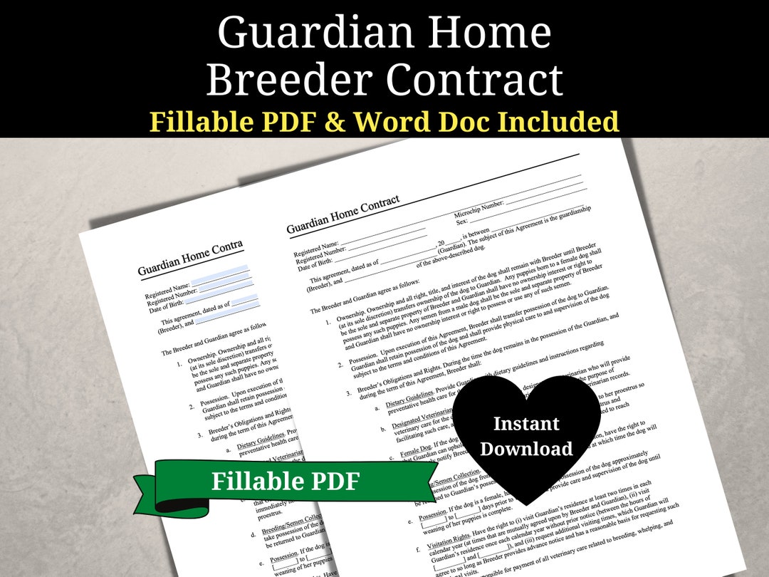 Guardian Home Breeder Contract, Dog Breeding Contract, Dog Breeder ...