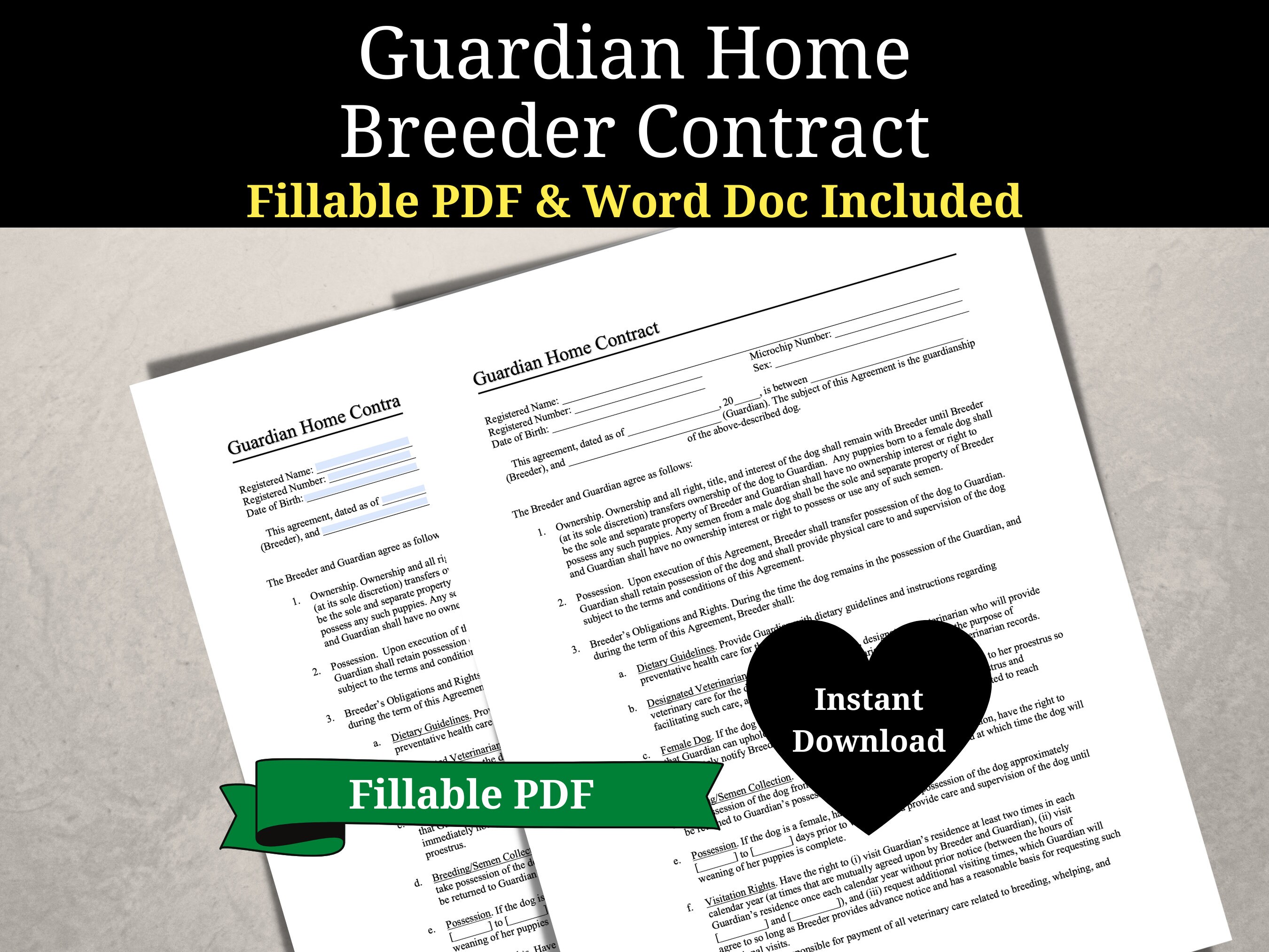 Guardian Home Breeder Contract, Dog Breeding Contract, Dog Breeder ...