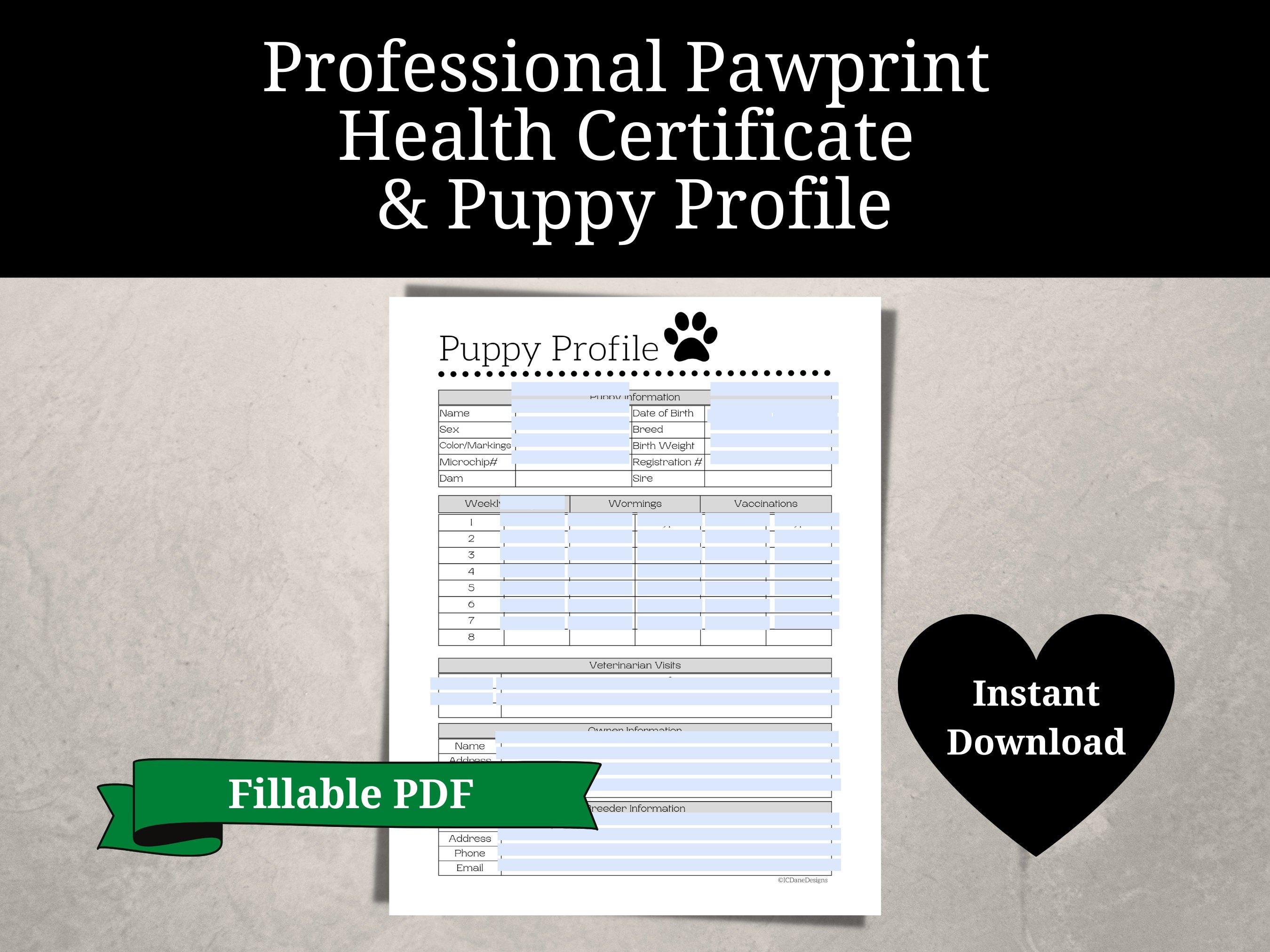 Puppy Health Certificate and Medical Record Bundle, Puppy Health Record ...