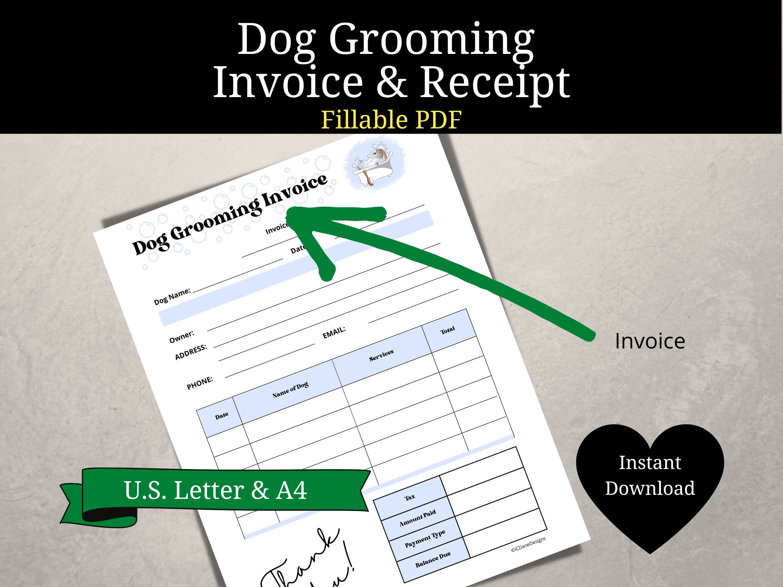 Dog Grooming Invoice and Receipt | Dog Groomer Business Forms ...