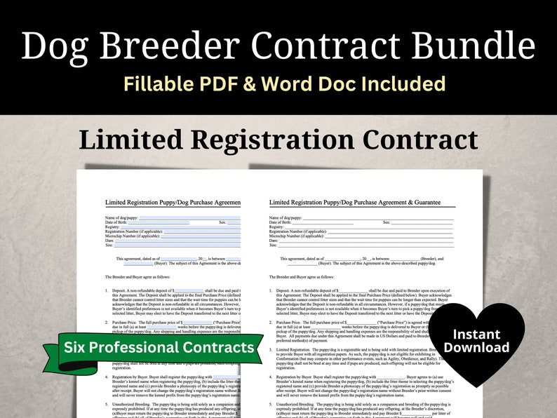 Dog Owner Breeding Contract Bundle, Full Registration, Limited ...