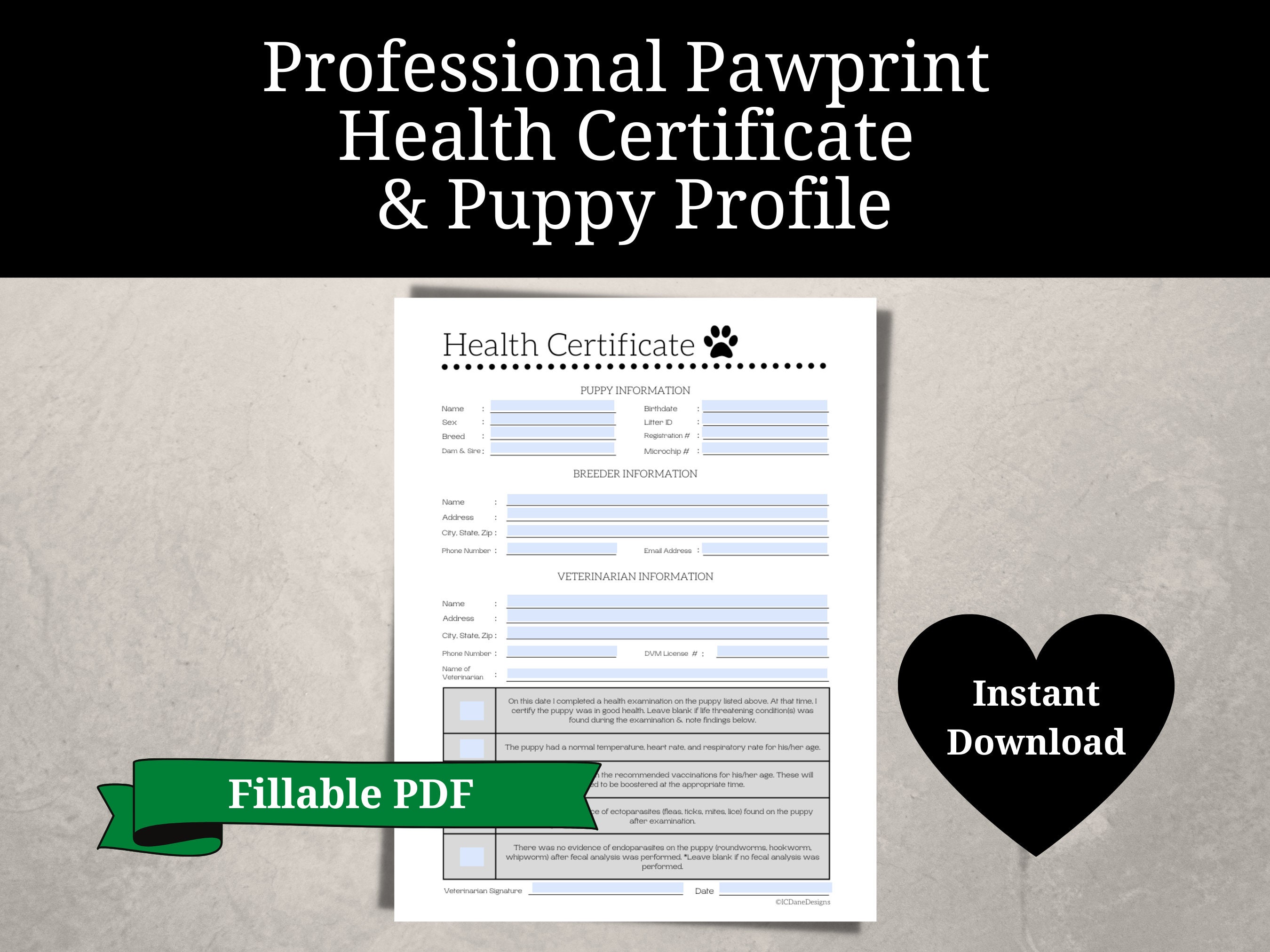 Puppy Health Certificate and Medical Record Bundle, Puppy Health Record ...