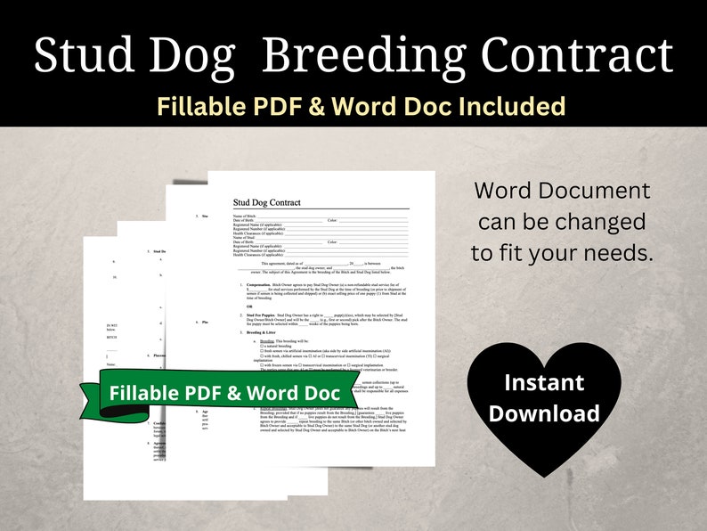 Stud Dog Owner Breeding Contract Fillable PDF Instant - Etsy