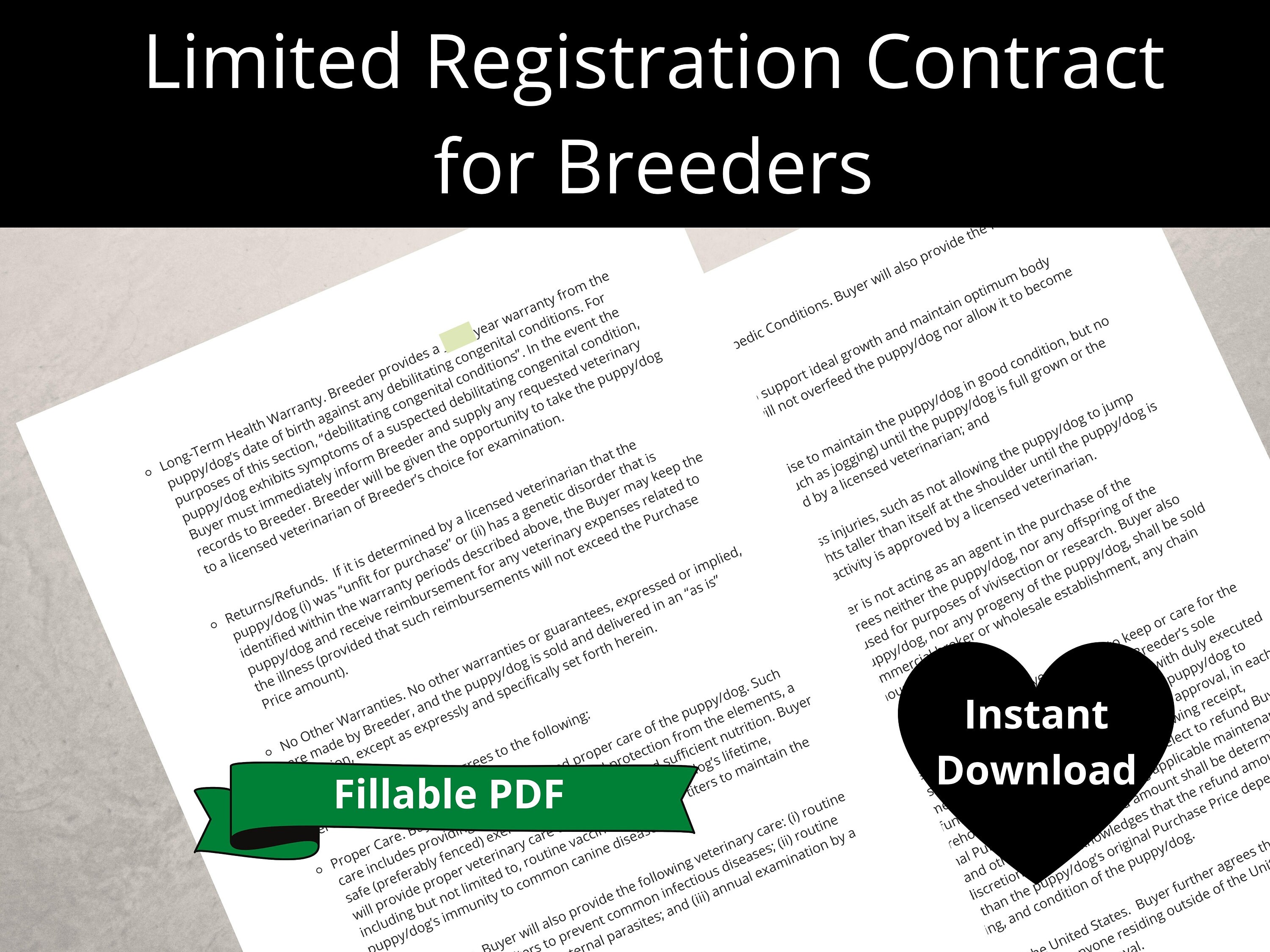 Dog Breeder Contract Limited Registration Puppy Contract Fillable PDF ...