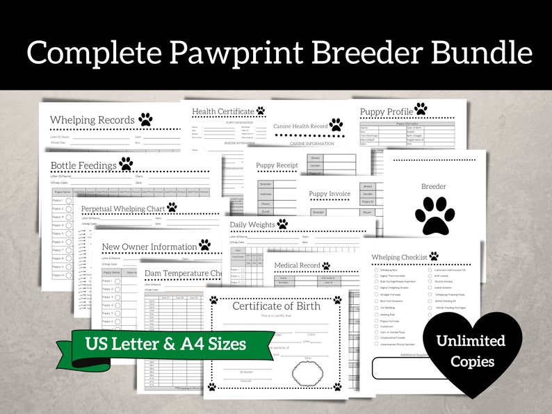 Complete Pawprint Dog Breeder Bundle Breeder Forms Whelping - Etsy