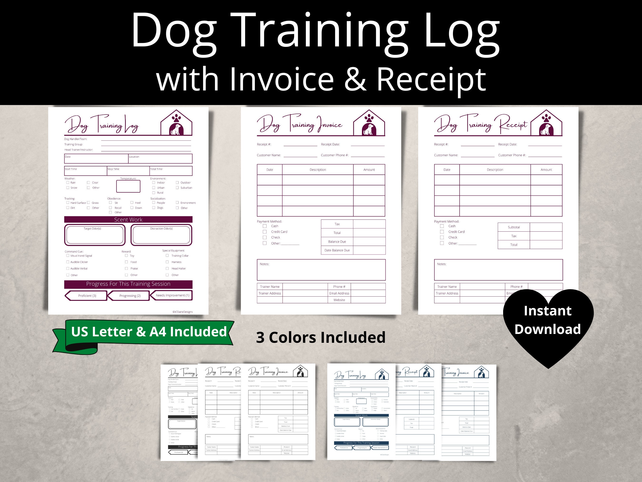 Dog Training Log With Invoice and Receipt, Dog Training Planner ...
