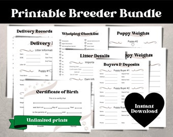 Breeder Forms Bundle, Whelping Records and Puppy Pack Included, Instant ...
