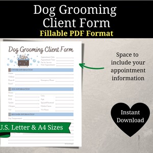 Dog Grooming Client Form, Dog Groomer Business Form, Dog Grooming ...