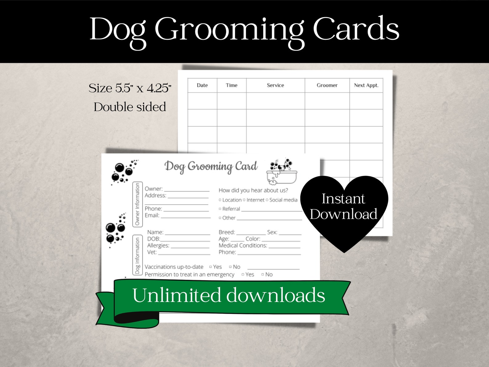 Dog Grooming Client Cards, Dog Grooming Cards, Dog Grooming Customer ...