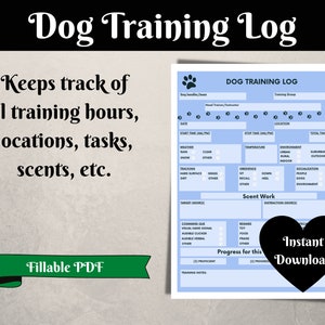 Dog Training Log, Dog Training Planner, Dog Handler Form, Training ...