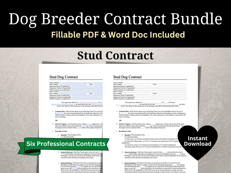 Dog Owner Breeding Contract Bundle, Full Registration, Limited ...