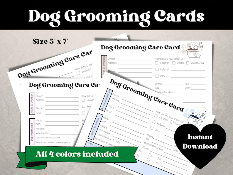 Dog Grooming Cards | Dog Grooming Customer Cards | Dog Grooming Client ...