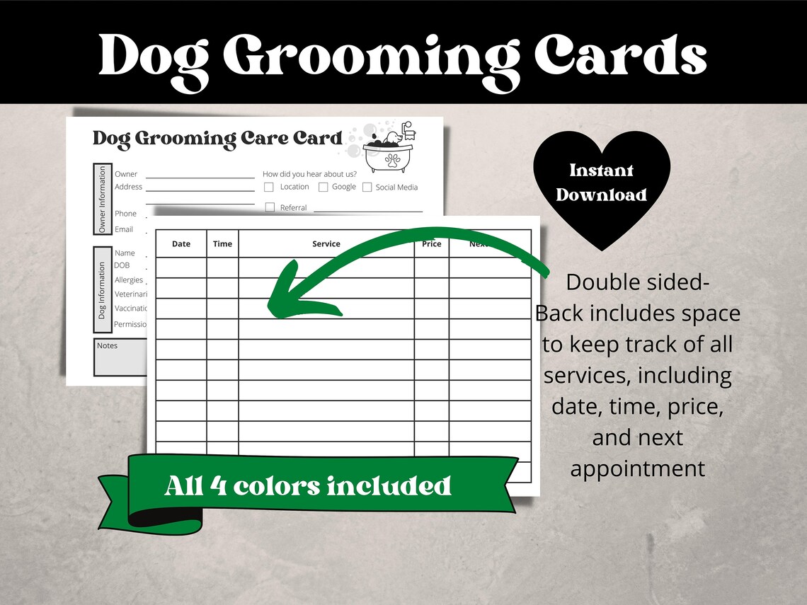 Dog Grooming Cards | Dog Grooming Customer Cards | Dog Grooming Client ...