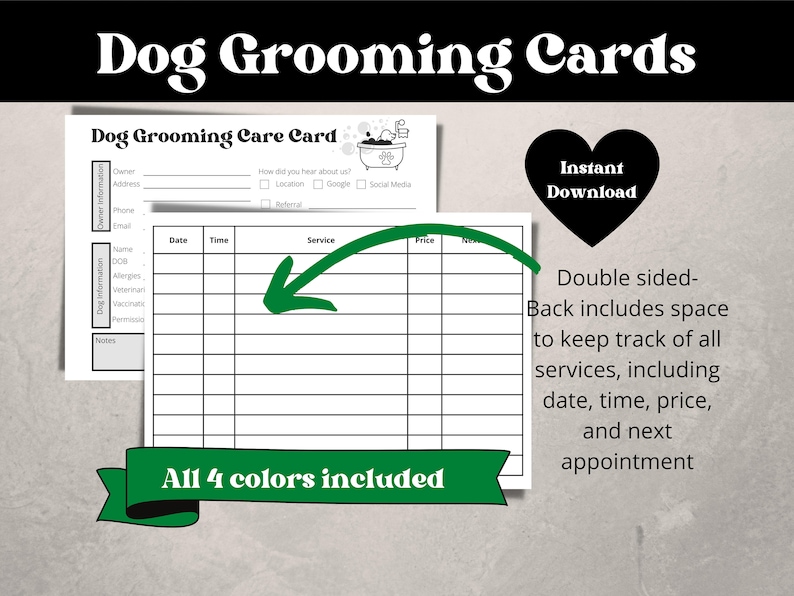 Dog Grooming Cards | Dog Grooming Customer Cards | Dog Grooming Client ...