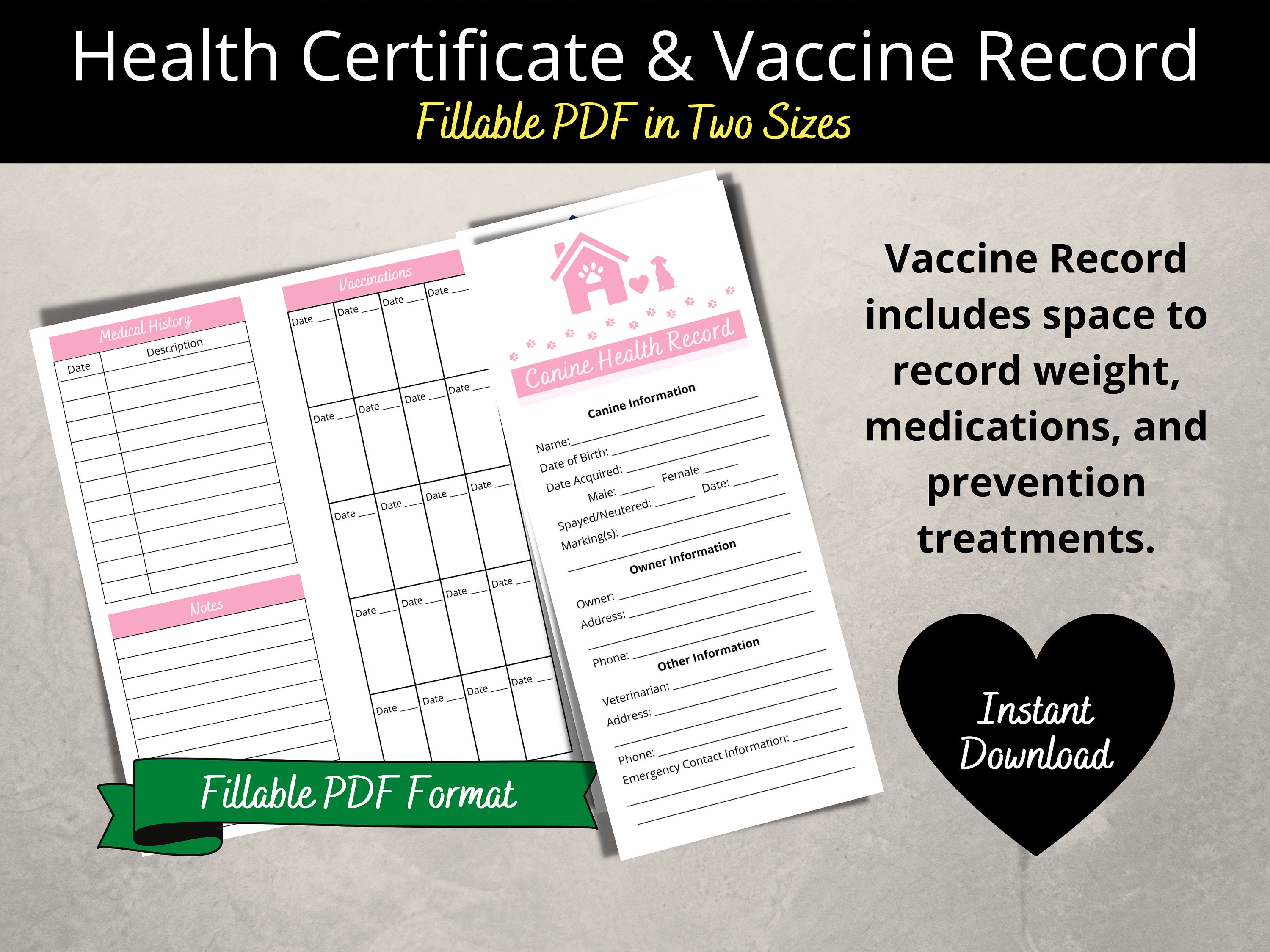Puppy Health Certificate and Vaccination Record Bundle Puppy Health ...