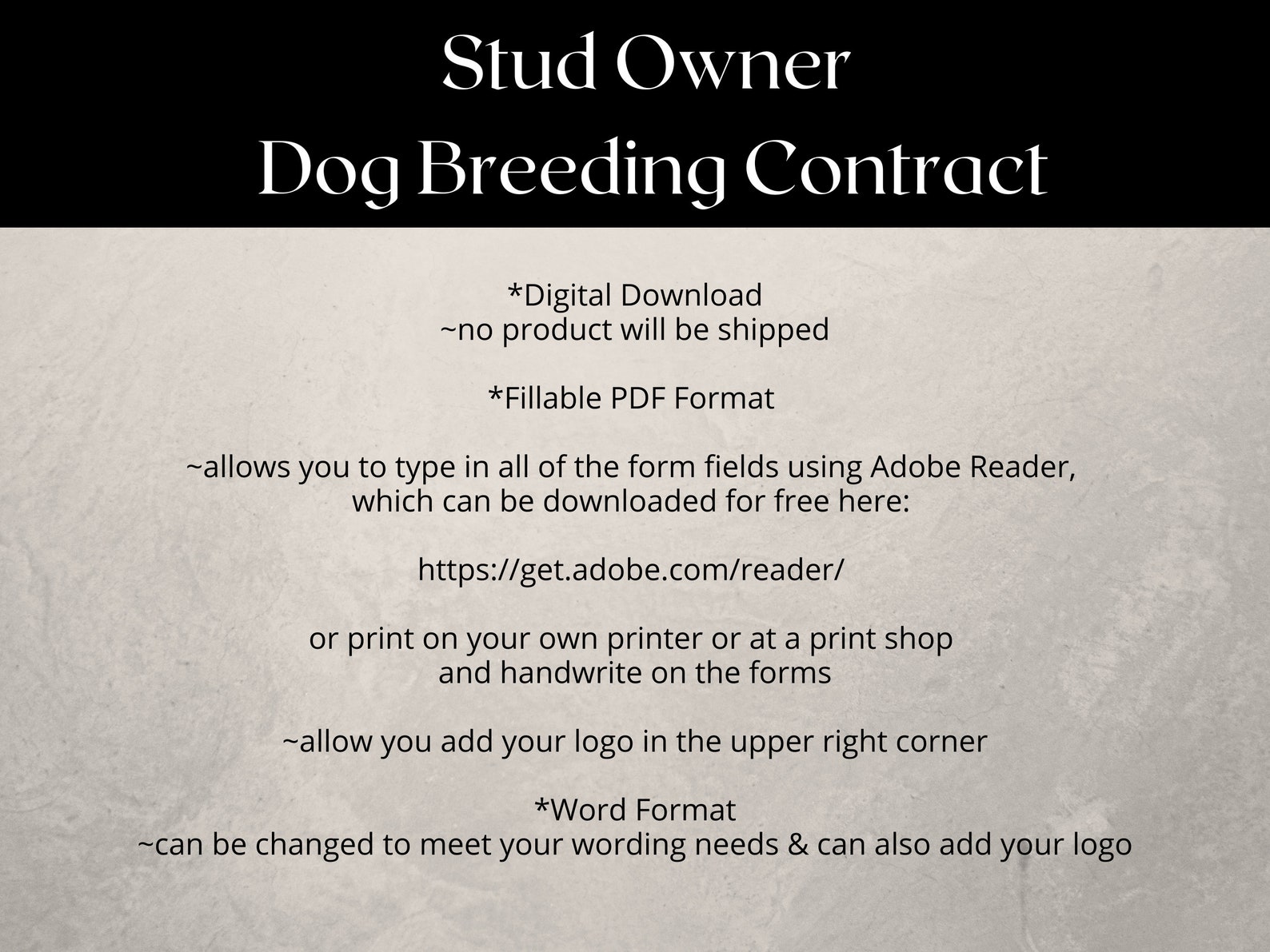 Stud Dog Owner Breeding Contract Fillable PDF Instant - Etsy
