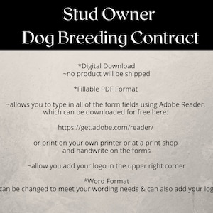 Stud Dog Owner Breeding Contract Fillable PDF Instant - Etsy