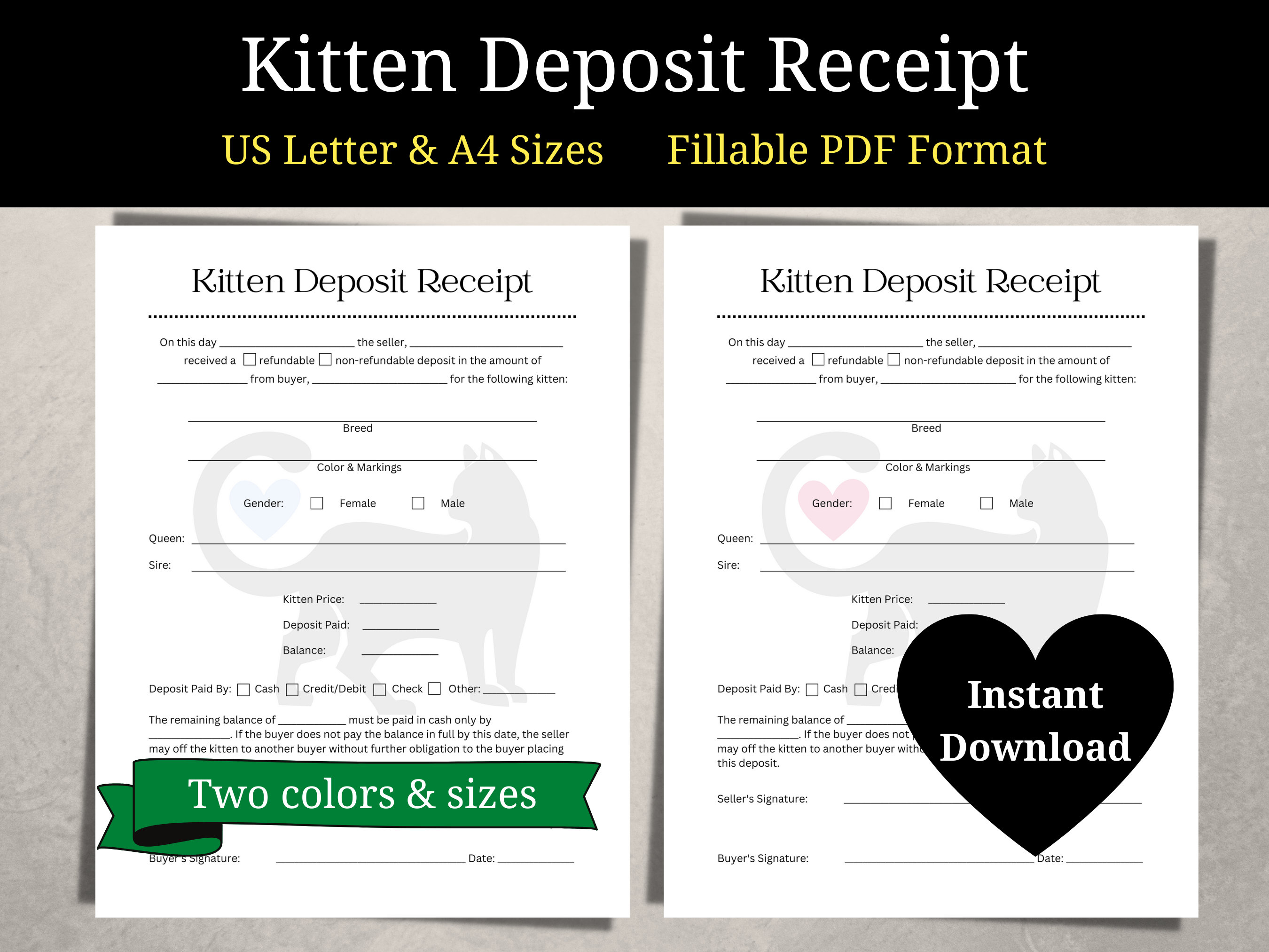 Kitten Deposit Receipt, Cat Breeder Receipt, Cat Breeder Forms, Kitten ...