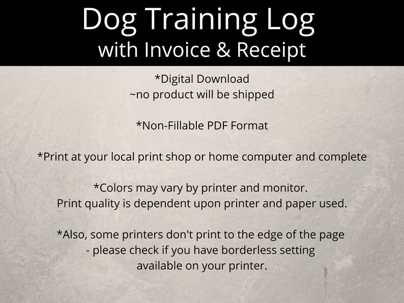 Dog Training Log With Invoice and Receipt, Dog Training Planner ...