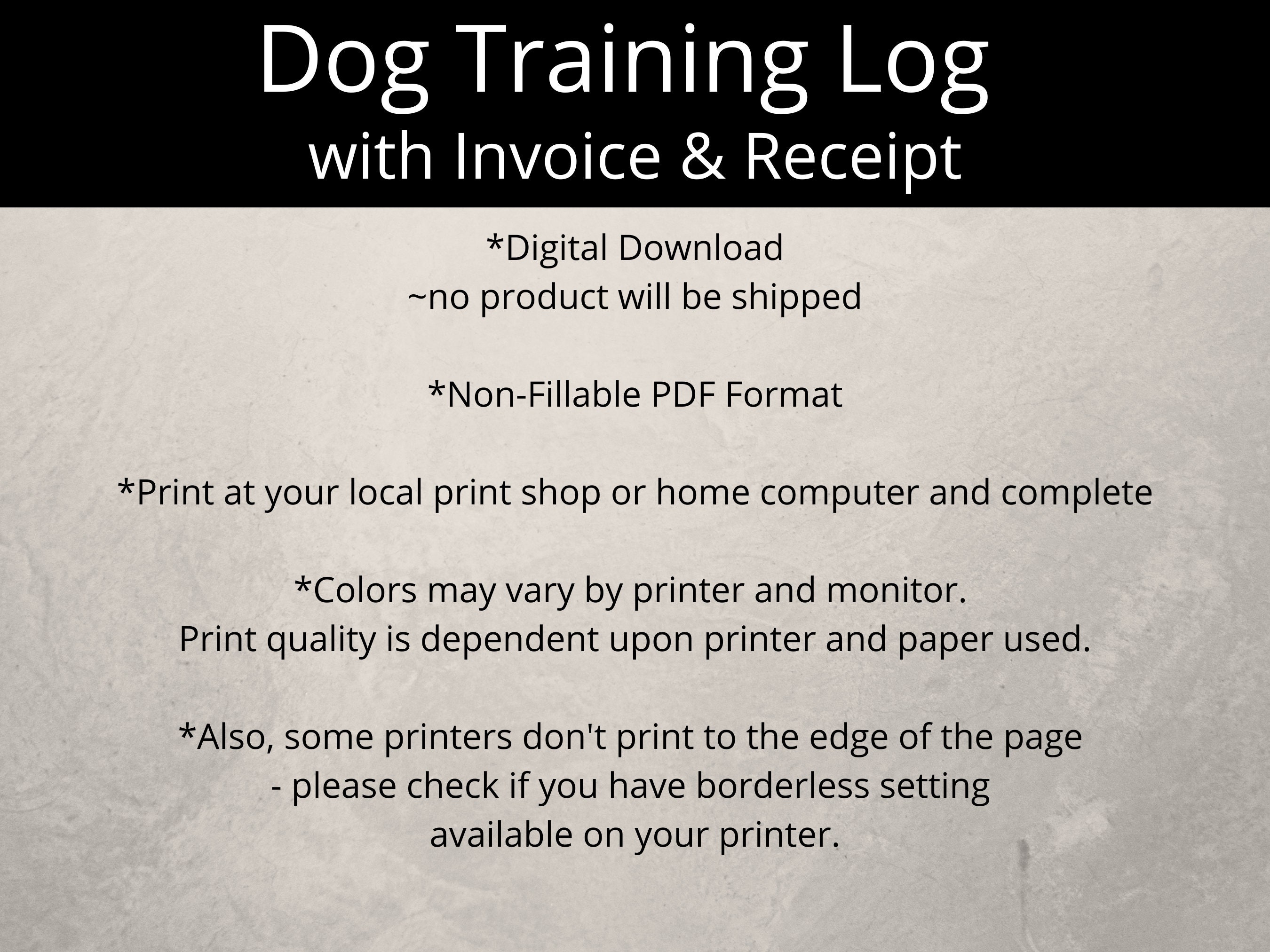 Dog Training Log With Invoice and Receipt, Dog Training Planner ...