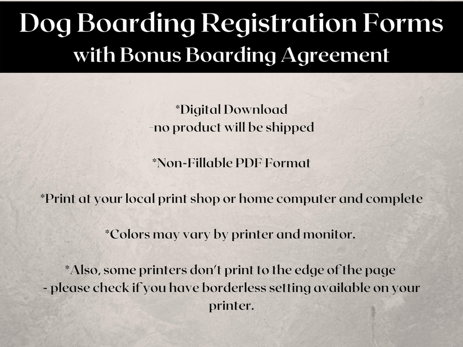Dog Boarding Registration Forms, Printable, US Letter & A4 Sizes ...