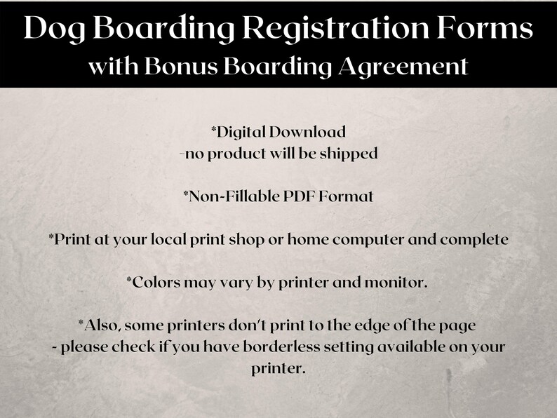Dog Boarding Registration Forms, Printable, US Letter & A4 Sizes ...