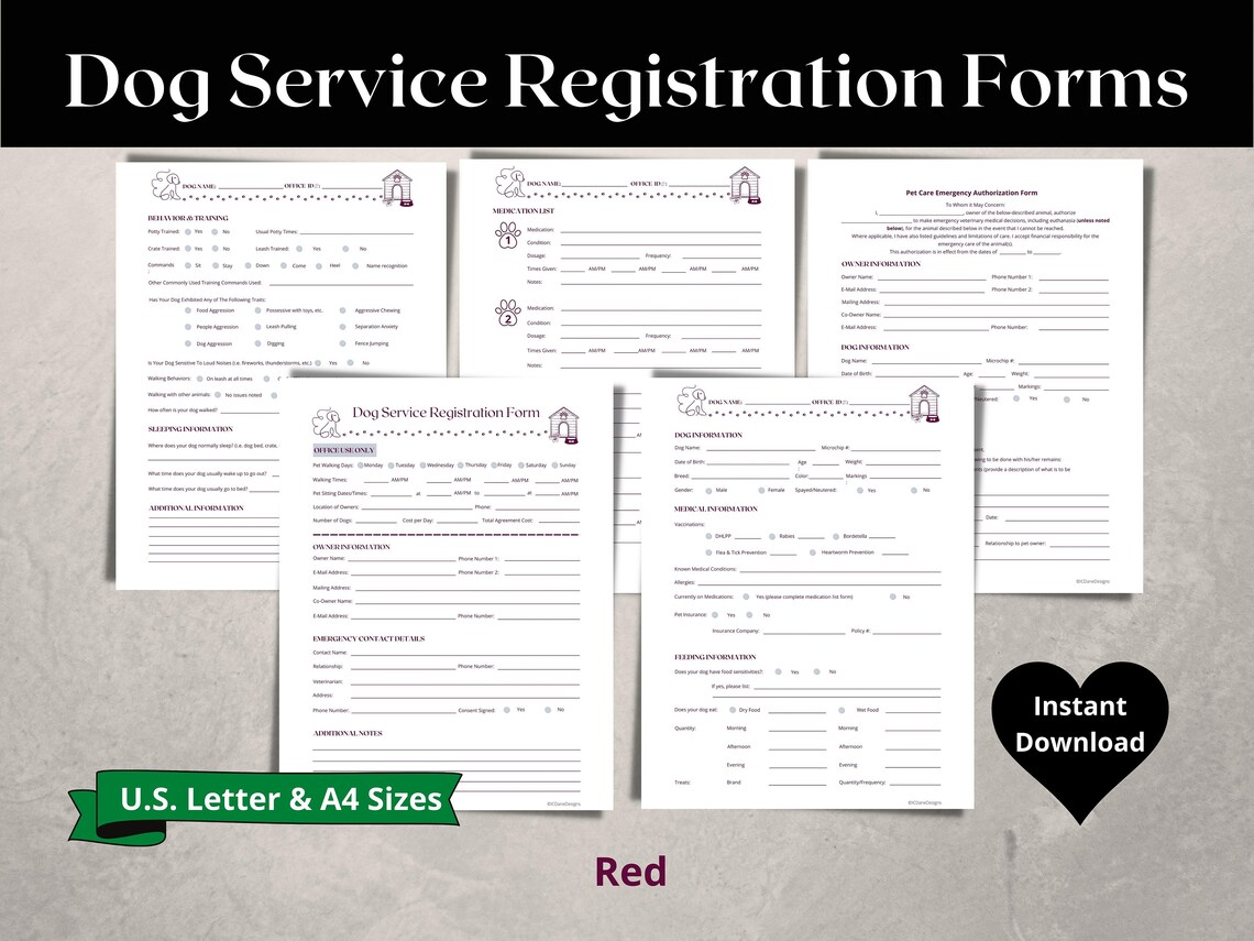 Dog Service Registration Form With Pet Emergency Authorization Form Pet ...