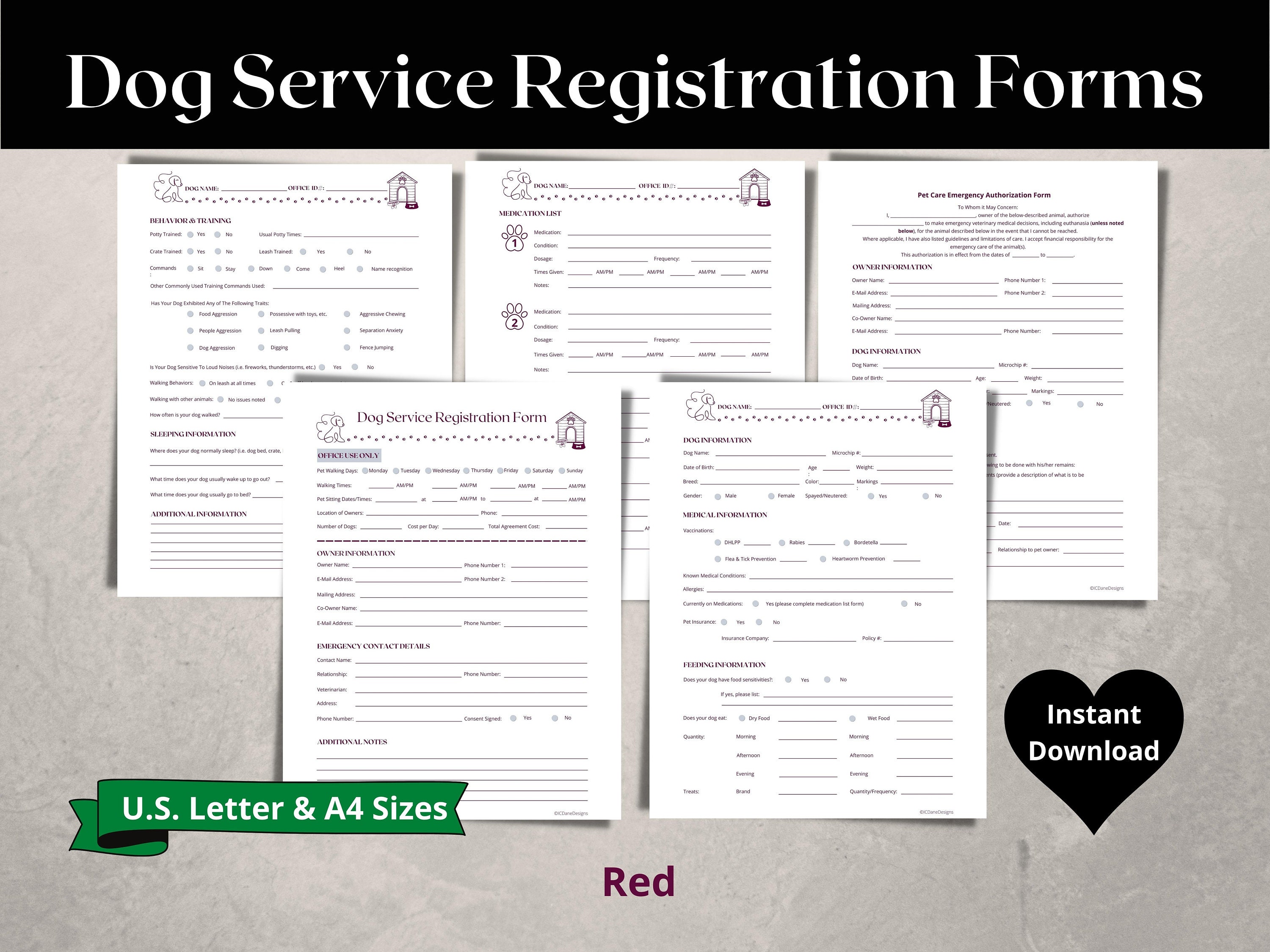 Dog Service Registration Form With Pet Emergency Authorization Form ...