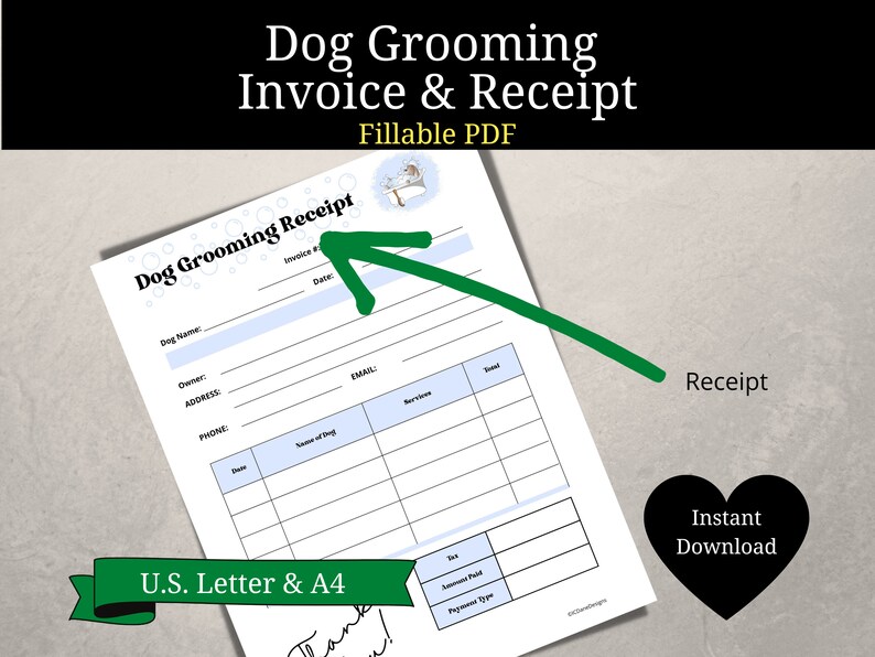 Dog Grooming Invoice and Receipt | Dog Groomer Business Forms ...