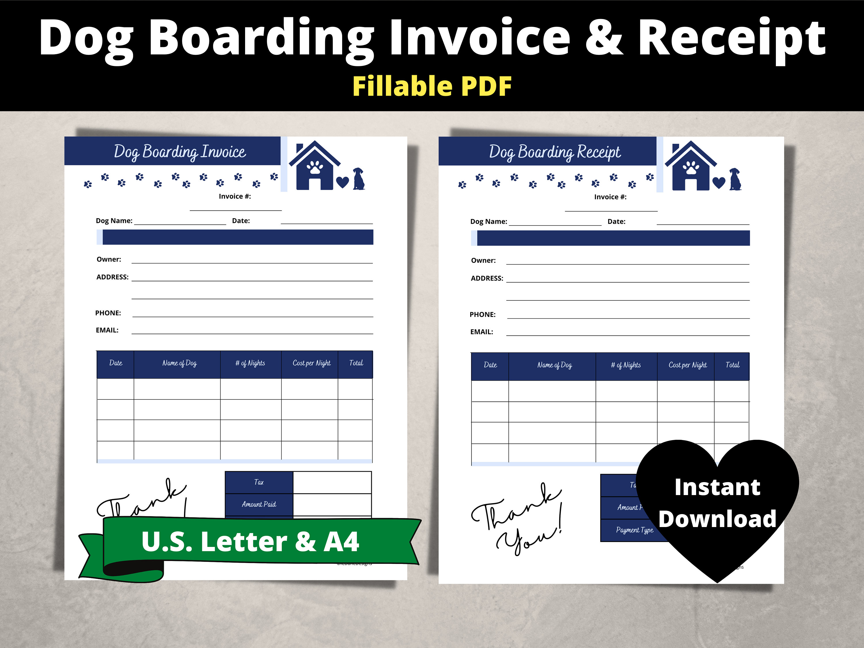 Dog Boarding Invoice and Receipt | Dog Daycare Invoice and Receipt ...