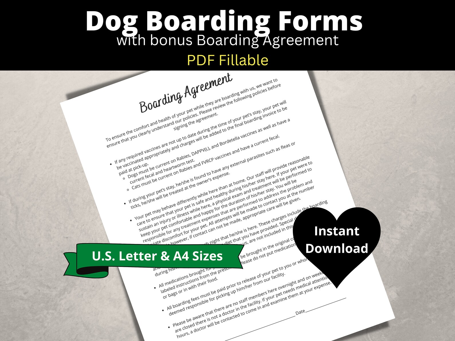 Dog Boarding Registration Form, Agreement (fillable PDF) - Etsy
