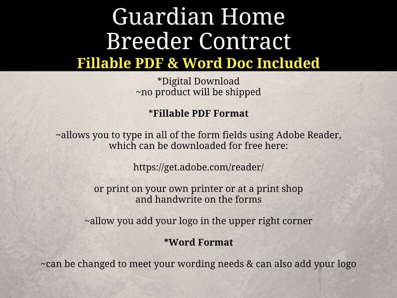 Guardian Home Breeder Contract, Dog Breeding Contract, Dog Breeder ...