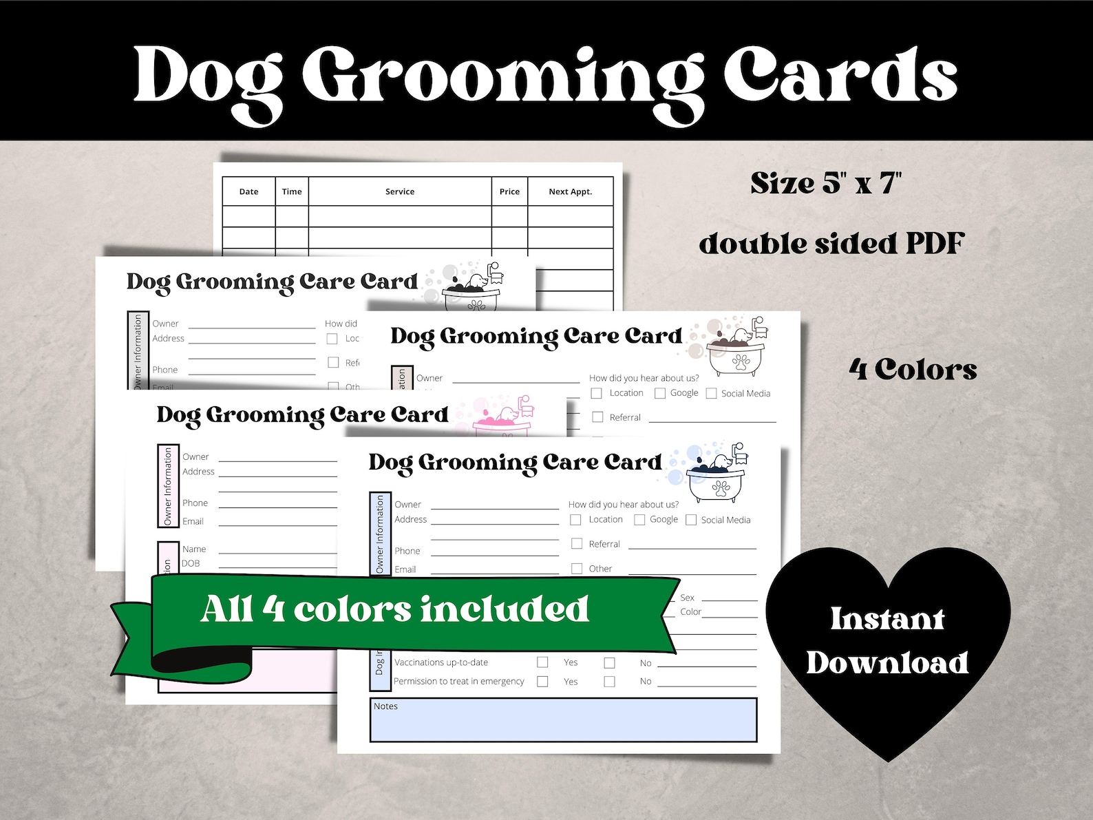 Dog Grooming Cards | Dog Grooming Customer Cards | Dog Grooming Client ...