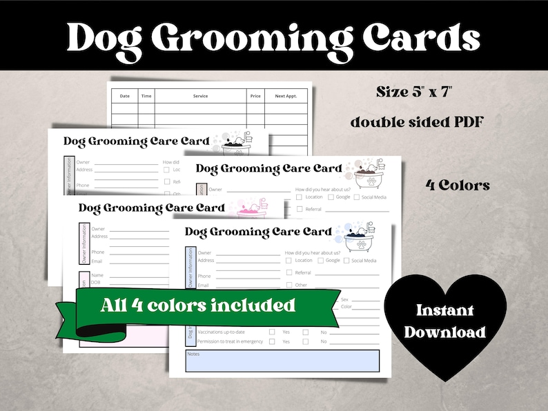 Dog Grooming Cards | Dog Grooming Customer Cards | Dog Grooming Client ...