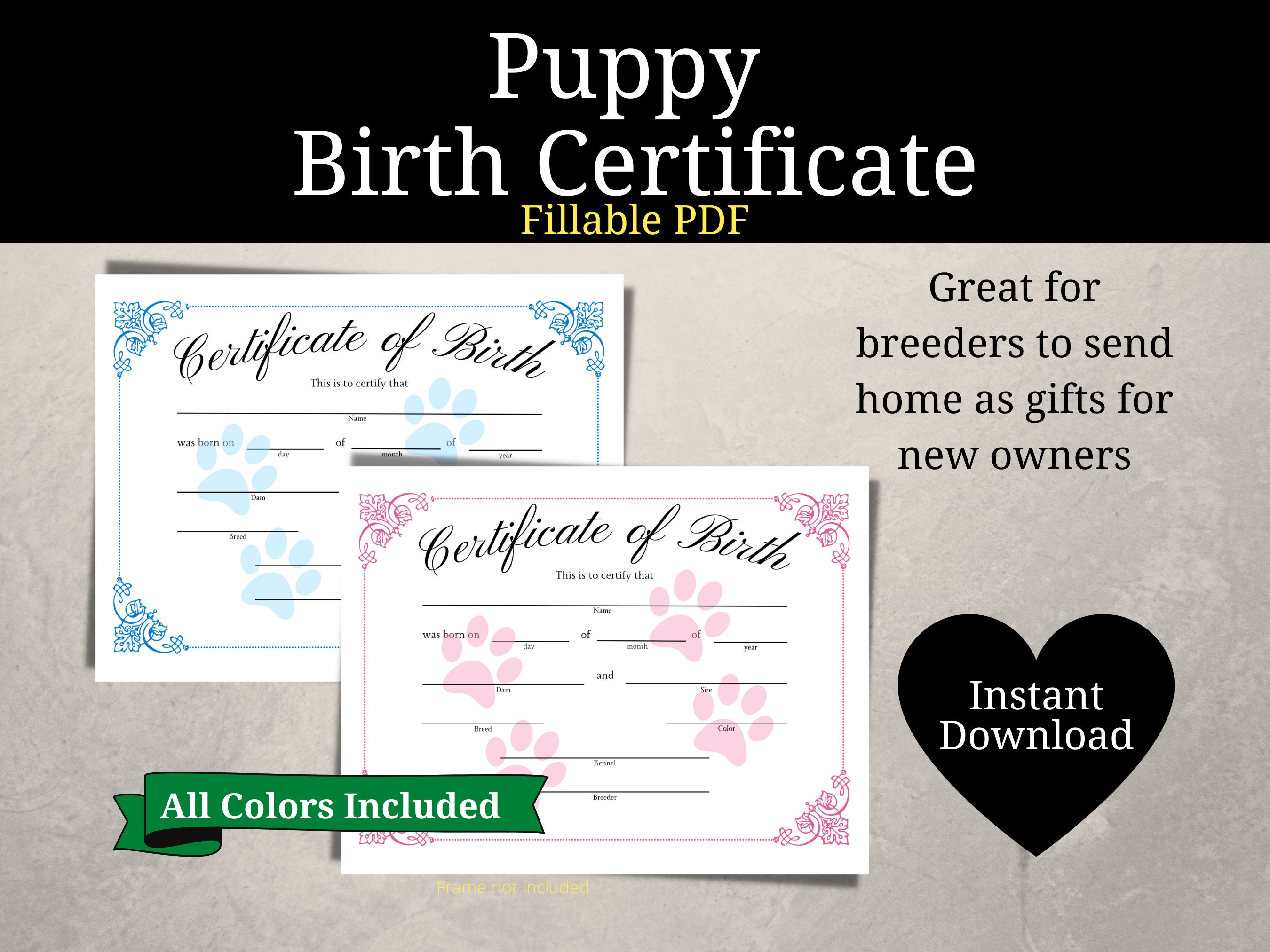 Printable Puppy Birth Certificate - Customize With Any Dog's Info, Easy ...