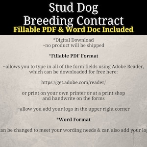 Stud Dog Owner Breeding Contract | Fillable PDF | Instant Download | 2 ...