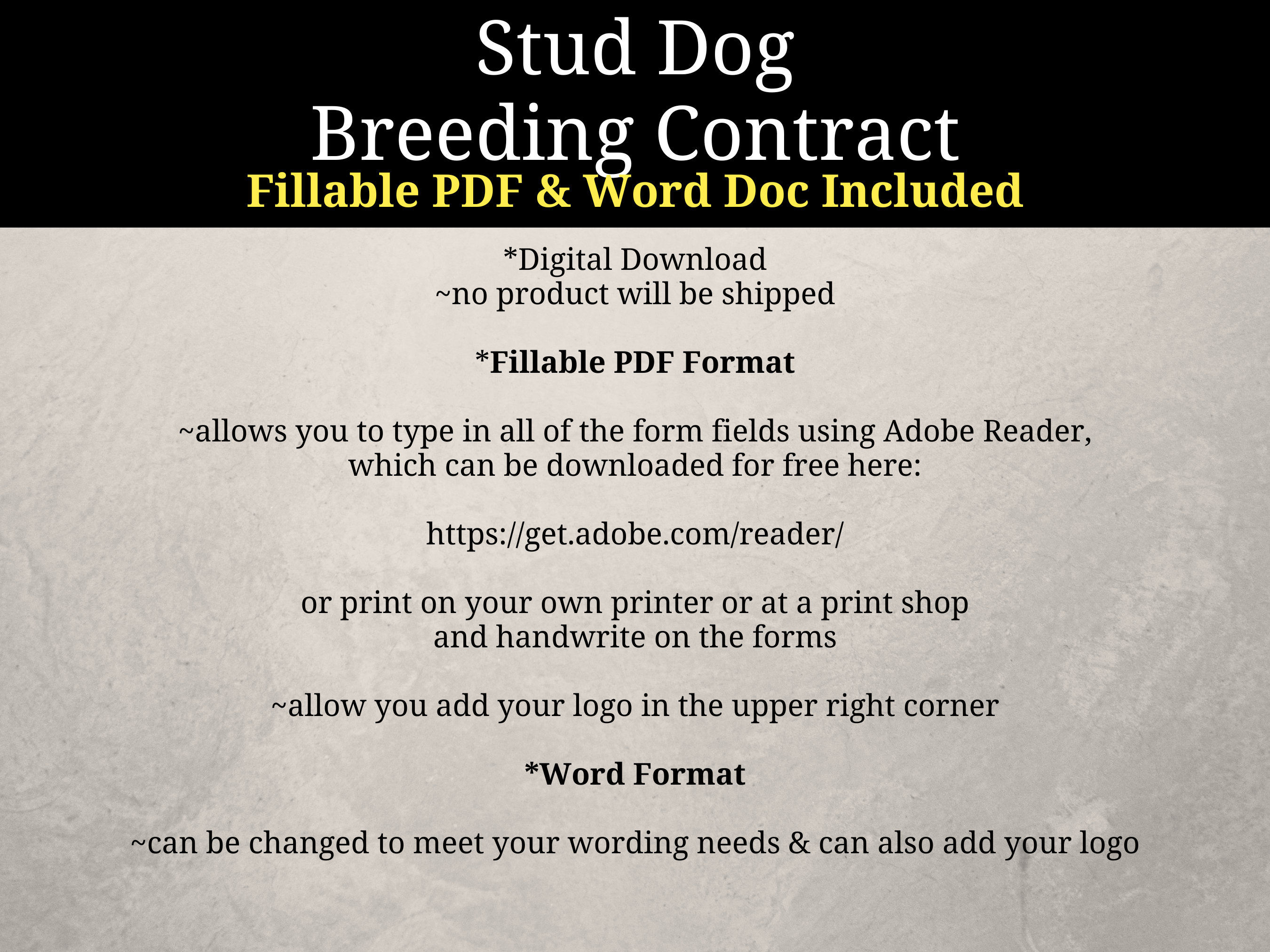 Stud Dog Owner Breeding Contract | Fillable PDF | Instant Download | 2 ...