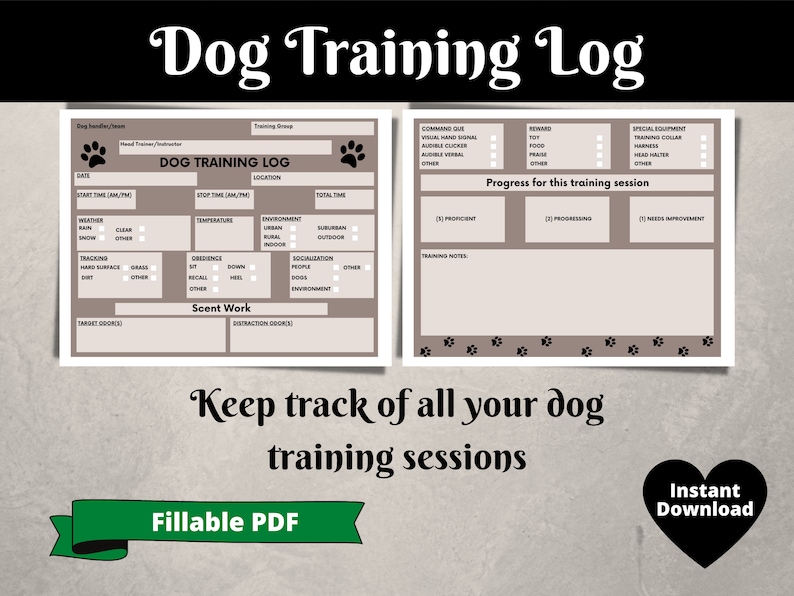 Dog Training Log, Dog Training Planner, Dog Handler Form, Training ...
