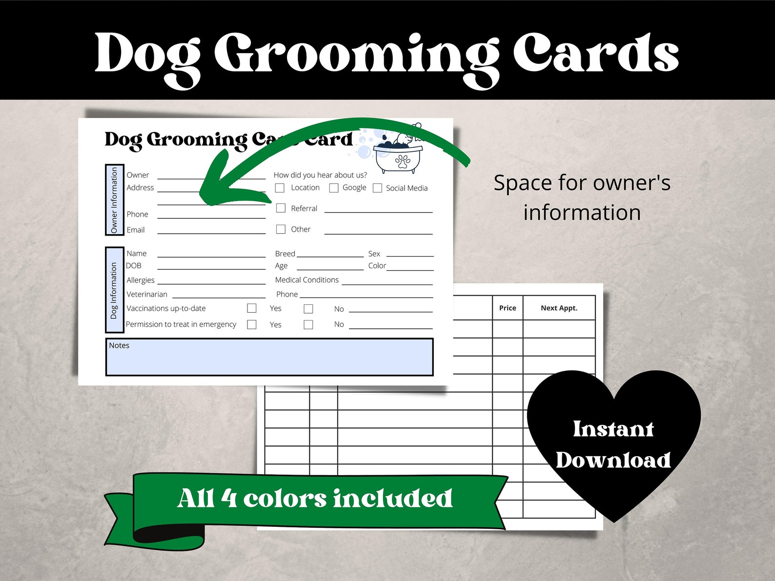 Dog Grooming Cards | Dog Grooming Customer Cards | Dog Grooming Client ...