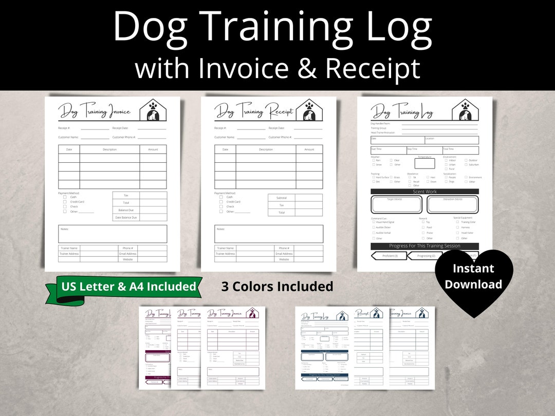 Dog Training Log With Invoice and Receipt, Dog Training Planner ...
