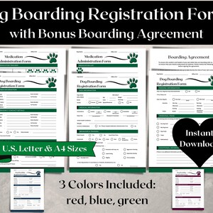 Dog Boarding Registration Forms, Printable, US Letter & A4 Sizes ...