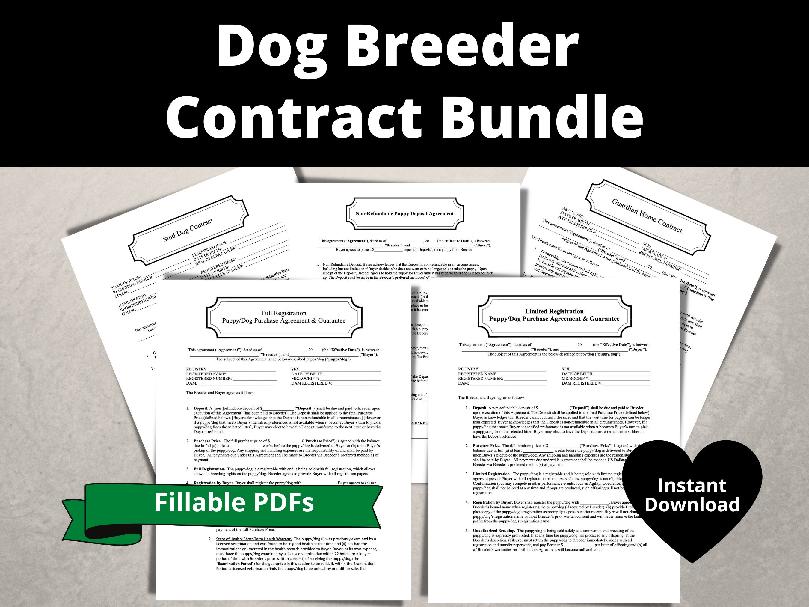 Dog Owner Breeding Contract Bundle Full Registration Limited ...