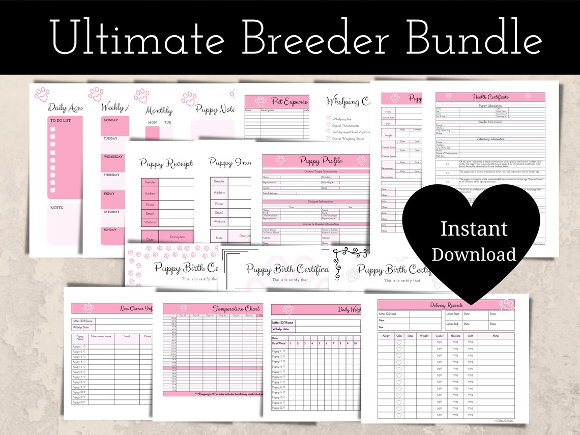 Ultimate Dog Breeders Bundle Breeder Forms Whelping Charts - Etsy