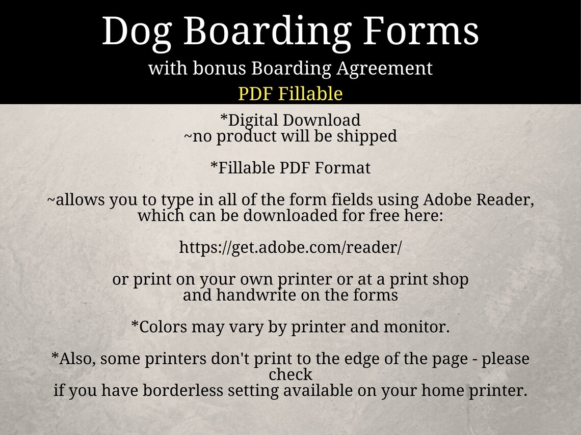 Dog Boarding Registration Form With Agreement (fillable PDF) - Etsy