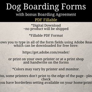 Dog Boarding Registration Form With Agreement (fillable PDF) - Etsy