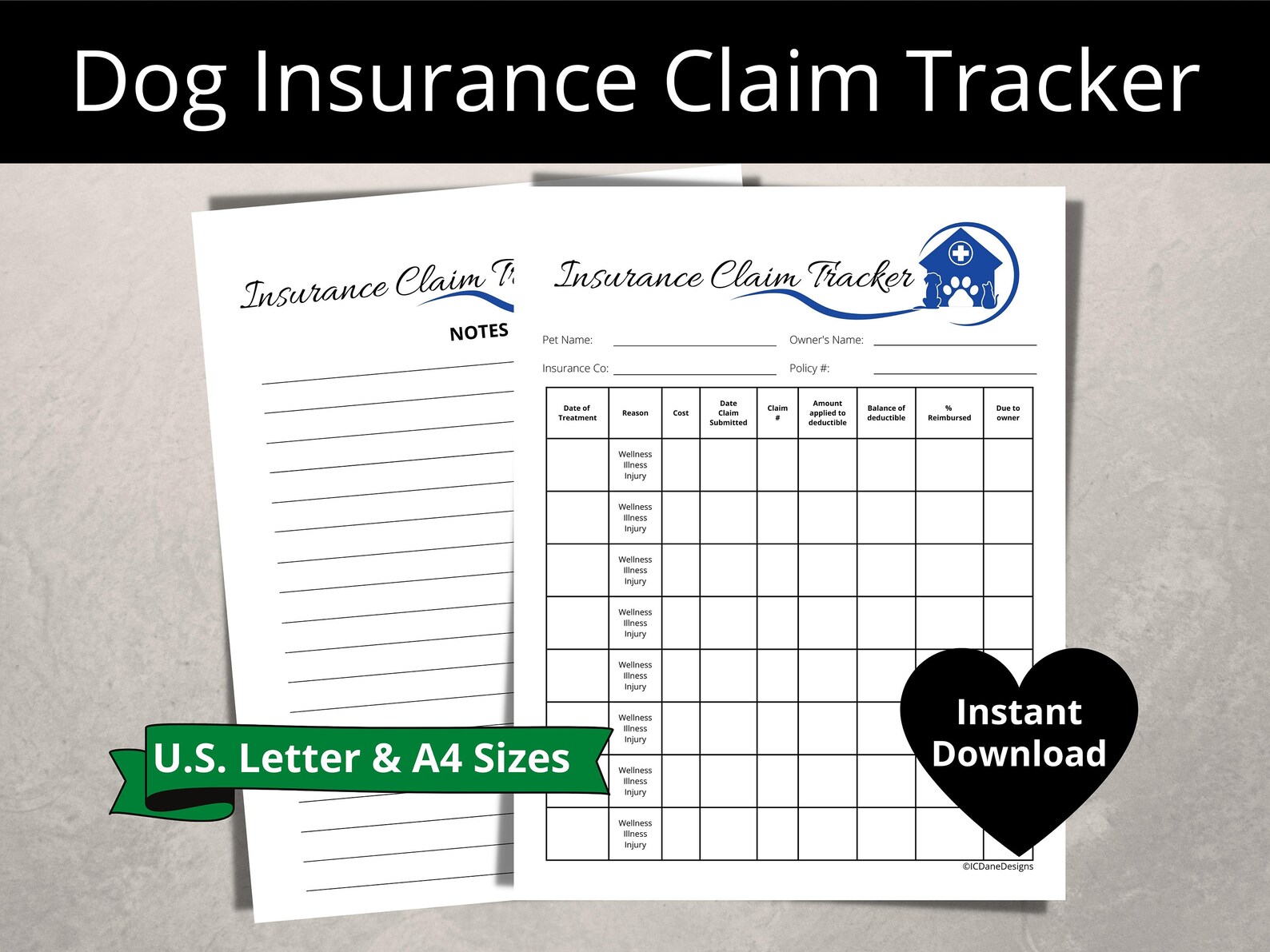 Printable Dog Insurance Claim Tracker| Puppy Insurance Log | Dog ...